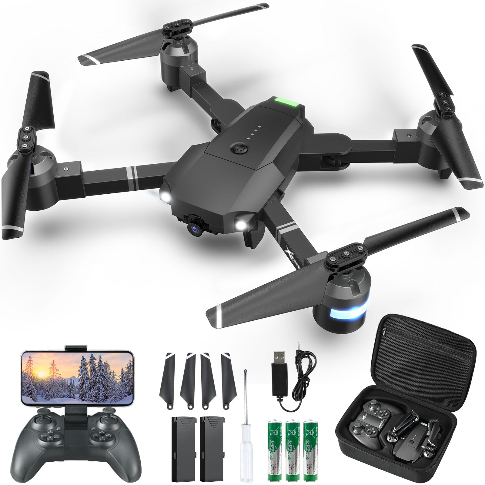 ATTOP Drone with Camera for Adults, 1080P Live Video 120°Wide Angle APP-Controlled Camera Drone for Kids over 8 Years Old, Beginner Friendly with 1 Key Fly/Land/Return, FPV Drone w/ Safe Emergency Stop, Remote/Voice/Gesture Control, 360°Flip, Carrying Cas