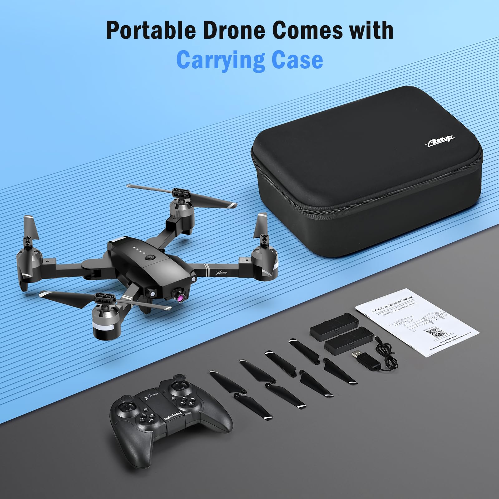 ATTOP Drone with Camera for Adults, 1080P Live Video 120°Wide Angle APP-Controlled Camera Drone for Kids over 8 Years Old, Beginner Friendly with 1 Key Fly/Land/Return, FPV Drone w/ Safe Emergency Stop, Remote/Voice/Gesture Control, 360°Flip, Carrying Cas