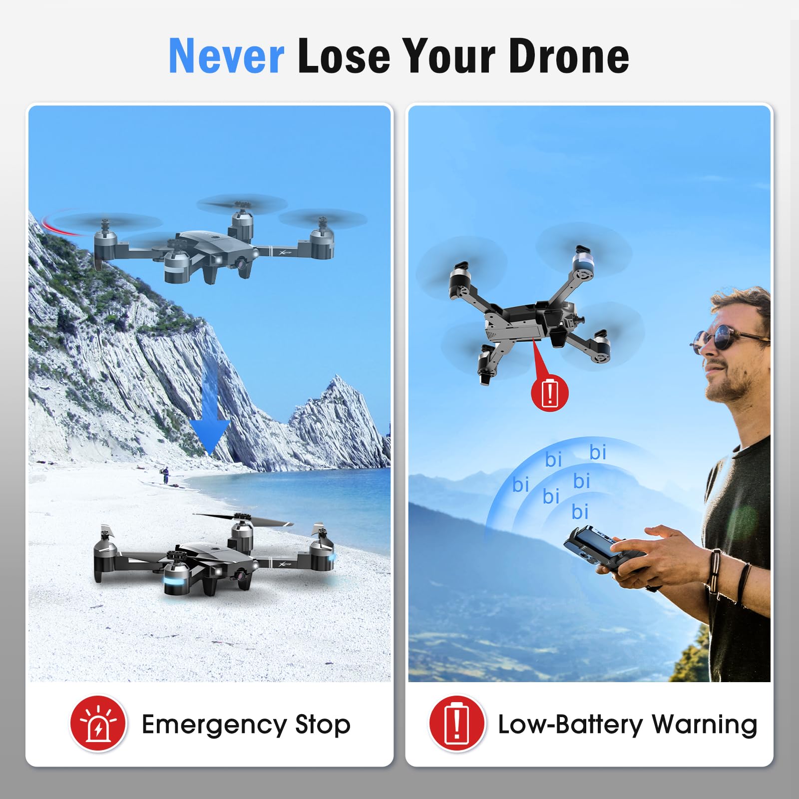 ATTOP Drone with Camera for Adults, 1080P Live Video 120°Wide Angle APP-Controlled Camera Drone for Kids over 8 Years Old, Beginner Friendly with 1 Key Fly/Land/Return, FPV Drone w/ Safe Emergency Stop, Remote/Voice/Gesture Control, 360°Flip, Carrying Cas