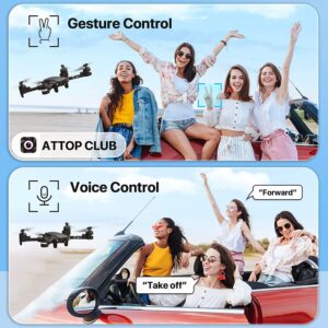 ATTOP Drone with Camera for Adults, 1080P Live Video 120°Wide Angle APP-Controlled Camera Drone for Kids over 8 Years Old, Beginner Friendly with 1 Key Fly/Land/Return, FPV Drone w/ Safe Emergency Stop, Remote/Voice/Gesture Control, 360°Flip, Carrying Cas