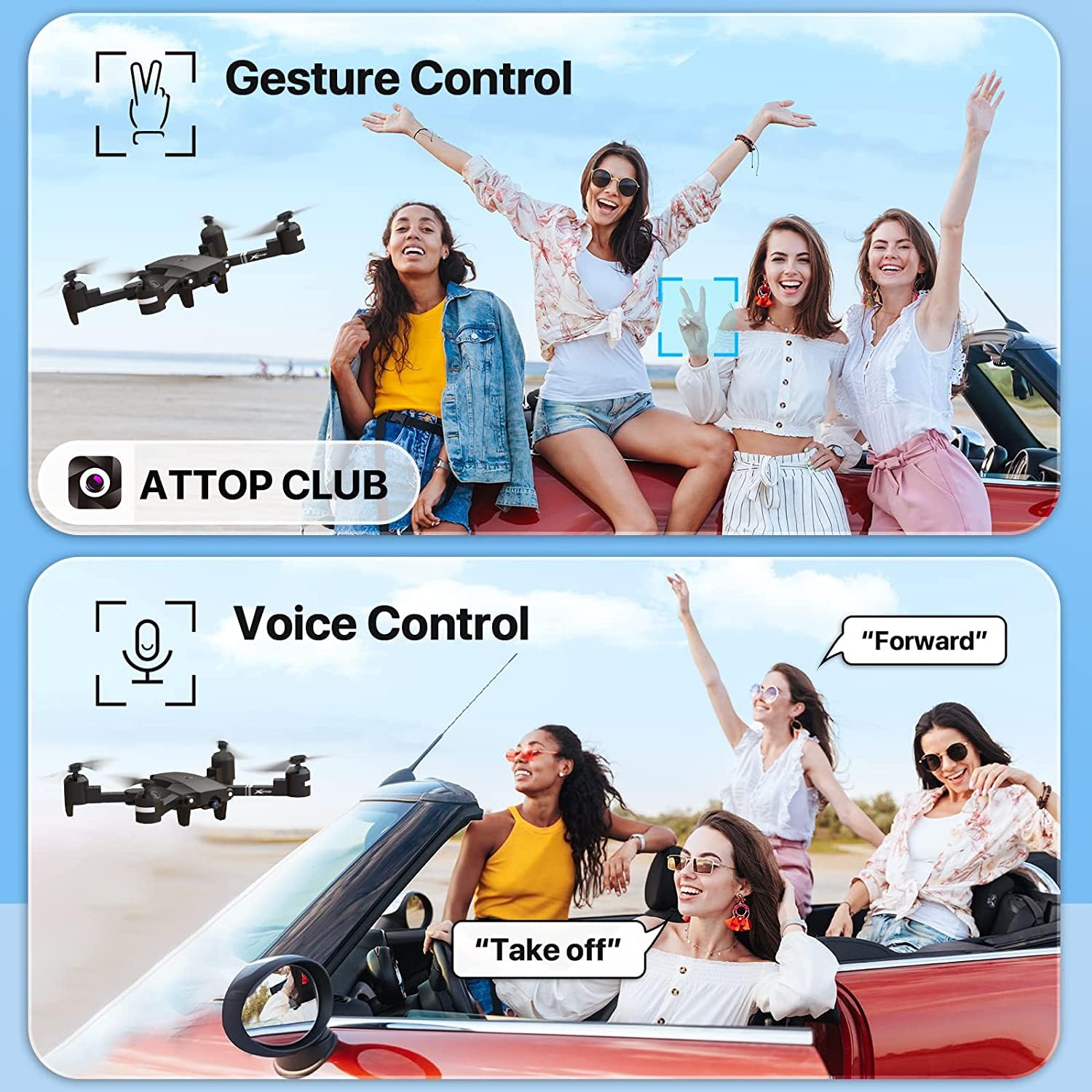 ATTOP Drone with Camera for Adults, 1080P Live Video 120°Wide Angle APP-Controlled Camera Drone for Kids over 8 Years Old, Beginner Friendly with 1 Key Fly/Land/Return, FPV Drone w/ Safe Emergency Stop, Remote/Voice/Gesture Control, 360°Flip, Carrying Cas