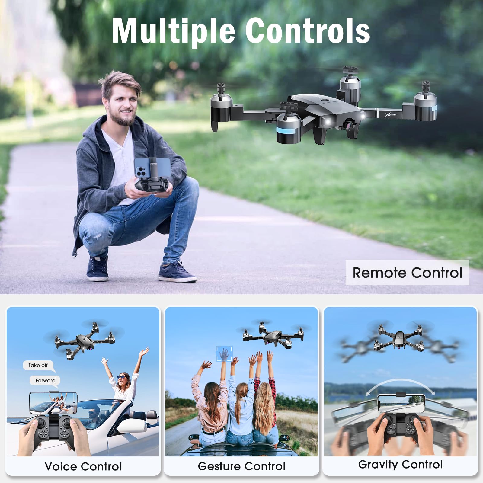 ATTOP Drone with Camera for Adults, 1080P Live Video 120°Wide Angle APP-Controlled Camera Drone for Kids over 8 Years Old, Beginner Friendly with 1 Key Fly/Land/Return, FPV Drone w/ Safe Emergency Stop, Remote/Voice/Gesture Control, 360°Flip, Carrying Cas