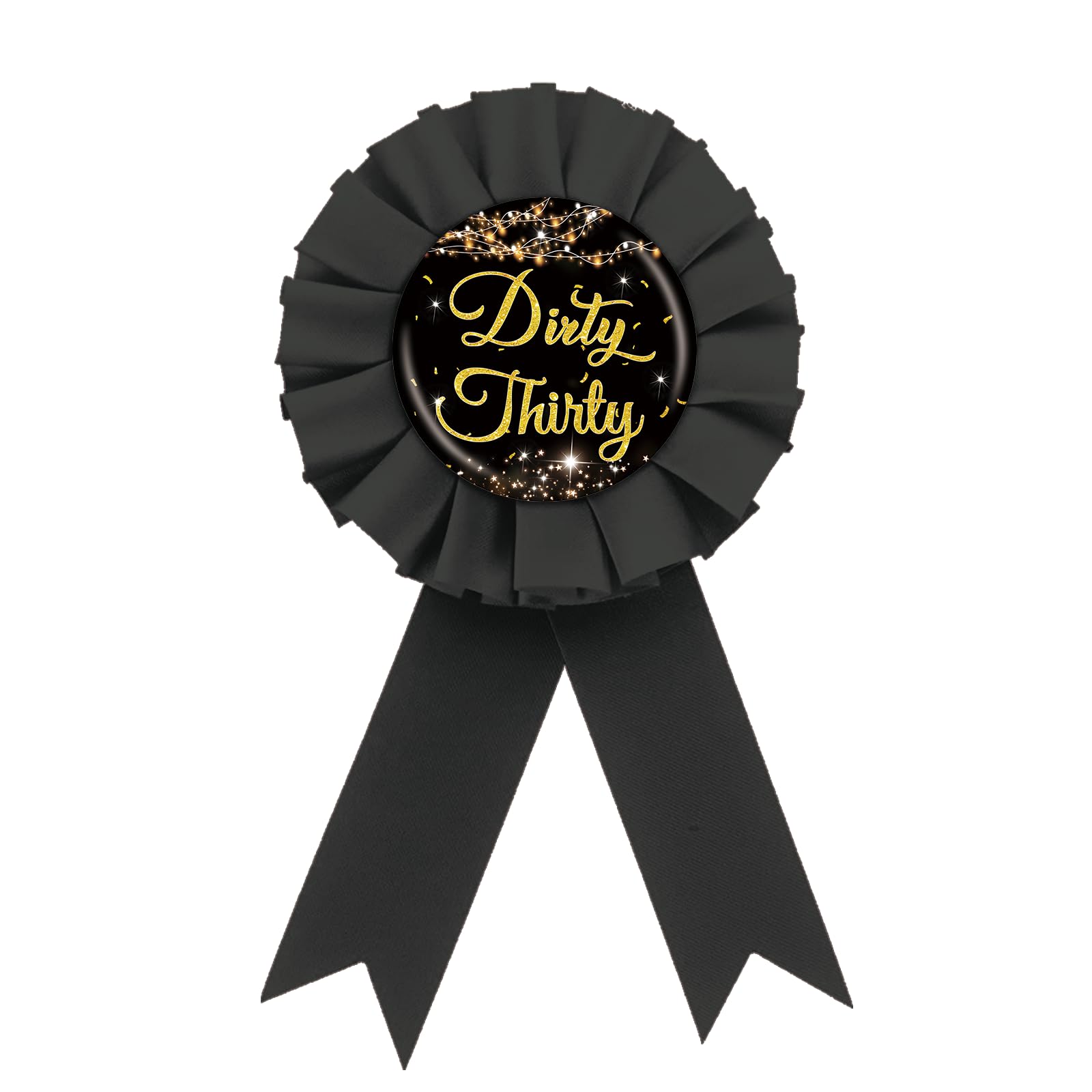 Dirty Thirty Tinplate Badge Pin, Black Rosette Happy 30th Birthday Button Pin, Gold Glitter Pin for 30 Years old Birthday Party, Brooch Buttons for Men or Women