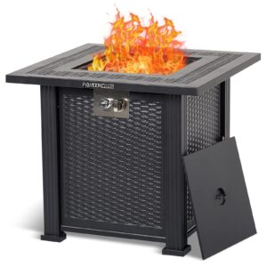 pioneerworks propane fire pit table 28 inch, 50000btu rectangle fire table with cover, sturdy steel and iron fence surface, csa safety certified, companion for your garden