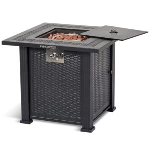 PioneerWorks Propane Fire Pit Table 28 Inch, 50000BTU Rectangle Fire Table with Cover, Sturdy Steel and Iron Fence Surface, CSA Safety Certified, Companion for Your Garden