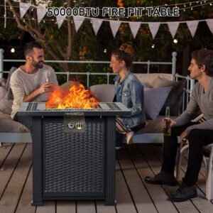 PioneerWorks Propane Fire Pit Table 28 Inch, 50000BTU Rectangle Fire Table with Cover, Sturdy Steel and Iron Fence Surface, CSA Safety Certified, Companion for Your Garden