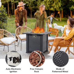 PioneerWorks Propane Fire Pit Table 28 Inch, 50000BTU Rectangle Fire Table with Cover, Sturdy Steel and Iron Fence Surface, CSA Safety Certified, Companion for Your Garden