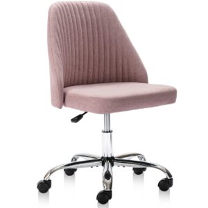 mcq office desk chair, modern cute rolling vanity swivel task chairs with wheels, comfortable back seat armless for home, bedrooms, office, study, student, adults, make-up, dressing room, pink