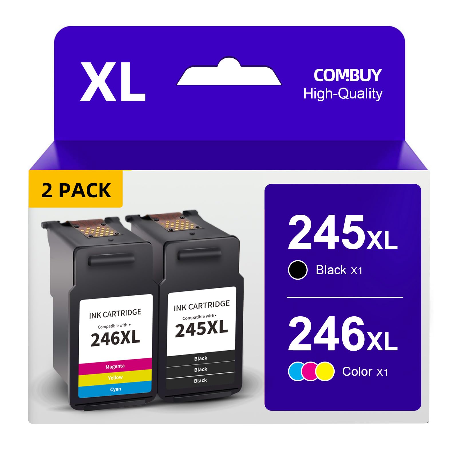 COMBUY 245XL 246XL Combo Pack Remanufactured Ink Cartridge Replacement for Canon 245XL 246XL Ink for MG2522 MX490 TR4520 MX492 TS3322 TR4522 TS3122 TS202 MG2922 Printer (Black, Tri-Color, 2-Pack)