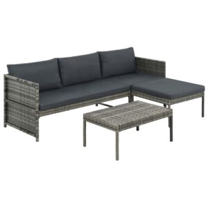 furturhome 3 piece garden lounge set with cushions | outdoor patio furniture sets with tea table | pe rattan sectional patio sofa set | patio sofa couch conversation set | gray poly rattan