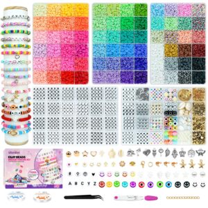 gionlion clay beads friendship bracelet making kit,72 colors preppy clay beads a-z letter beads number beads& charms kit complete friendship jewelry making kit diy crafts gift for teen girls