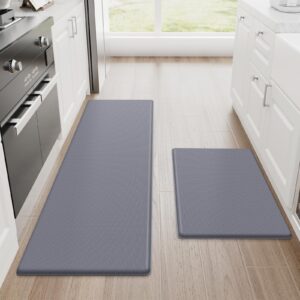 steplively 2-piece anti-fatigue cushioned kitchen mat set, non-skid grey standing mats for kitchen, office, sink - 17.3"x30" and 17.3"x47"