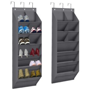 bzvlemon hanging shoe organizer for closet with 9 deep pockets, over the door shoe rack, shoe holder for narrow door dorm rv shoe storage, grey