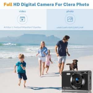 Digital Camera, Saneen 4K WiFi Kids Cameras for Photography, Compact Camera with 32GB Card, 16X Digital Zoom, 2.8" Big Screen, 2 Rechargeable Batteries, 4K 2.7K 1080P & 64MP 48MP 30MP-Black