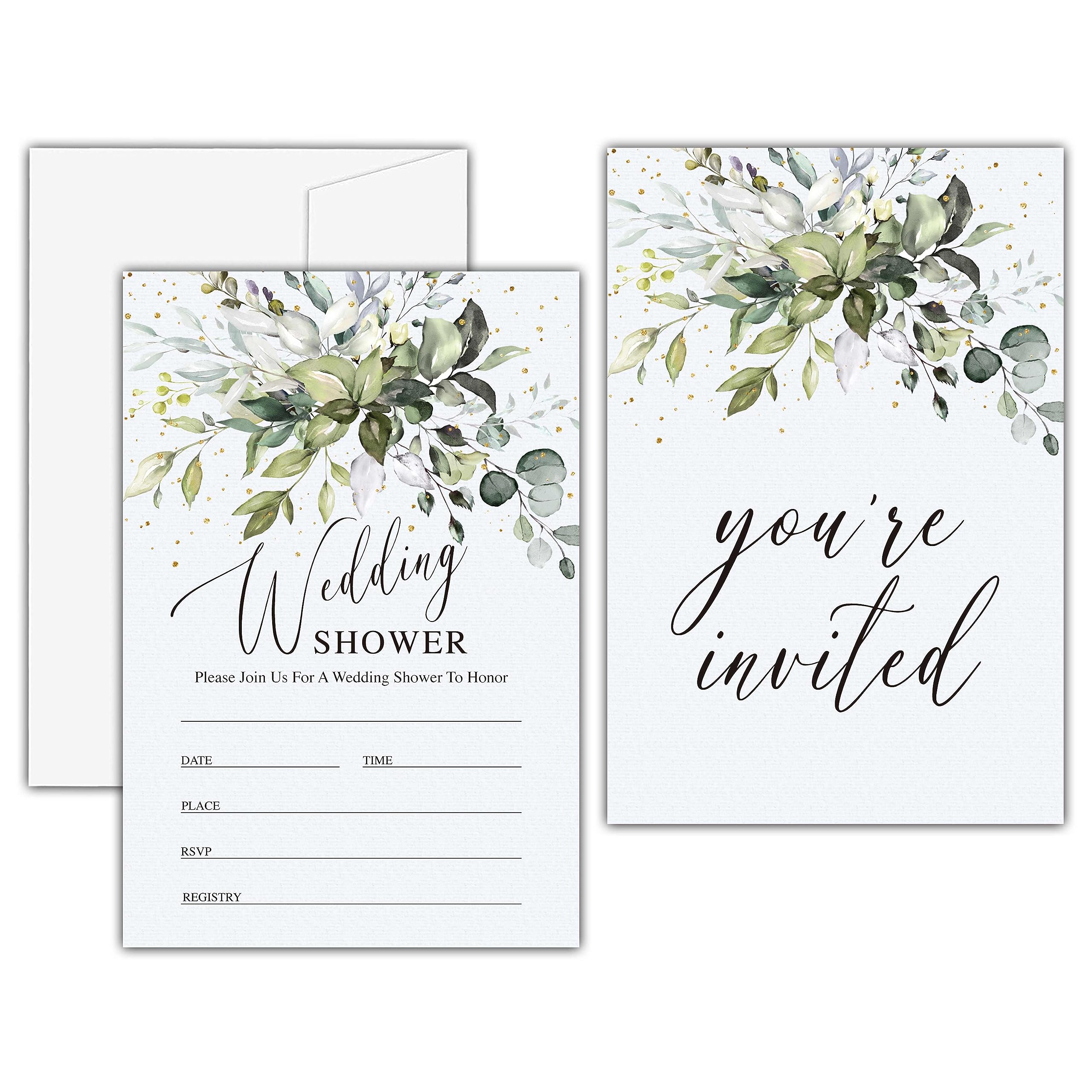 KFNER Greenery Wedding Shower Invitations, Eucalyptus Bridal Shower Invites, Minimalist Couples Shower Supplies & Engagement Party Decorations (25 Set of Invitations with Envelopes) -06