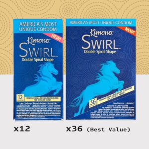 Kimono Swirl Condoms - Double-Helix Twisting Shape, Condom Innovation, Extreme Sensations, More Comfort, Lubricated, with Reservoir Tip, Natural Latex Condoms, Vegan, No Latex Odor (Pack of 12)