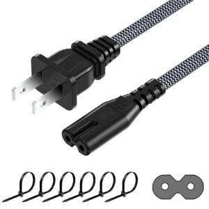 ac power cord 3ft(1 pack), 2 prong tv power cord, nylon braid cable replacement for xbox one s, xbox one x, xbox series x, ps3, ps4, ps5, compatible for printer, monitor, sound bar, game console