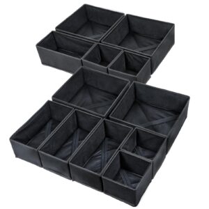 12 pack drawer organizers for clothing, foldable clothes drawer organizer for underwear, folded clothes, baby clothing, socks, bra, towels, ties - multi-pack clothes organizer storage box (black)