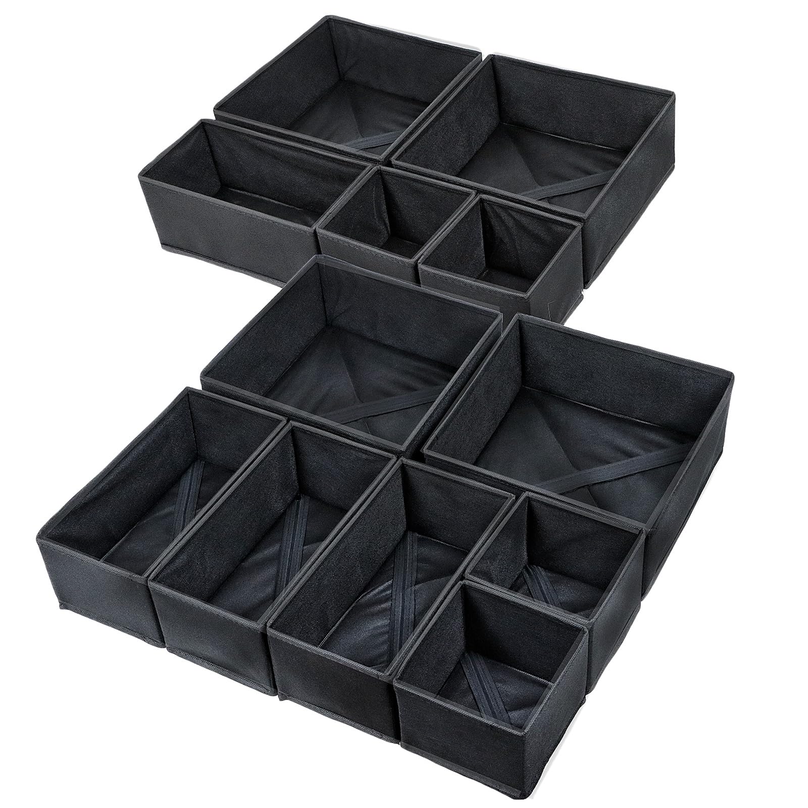 12 Pack Drawer Organizers for Clothing, Foldable Clothes Drawer Organizer for Underwear, Folded Clothes, Baby Clothing, Socks, Bra, Towels, Ties - Multi-pack Clothes Organizer Storage Box (Black)