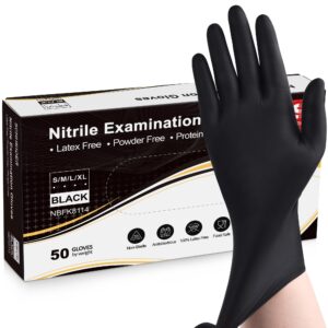 schneider nitrile exam gloves, black, large, box of 50, 5 mil disposable nitrile gloves, latex free, powder free, food safe, non-sterile - for medical, cleaning & cooking gloves, rubber gloves