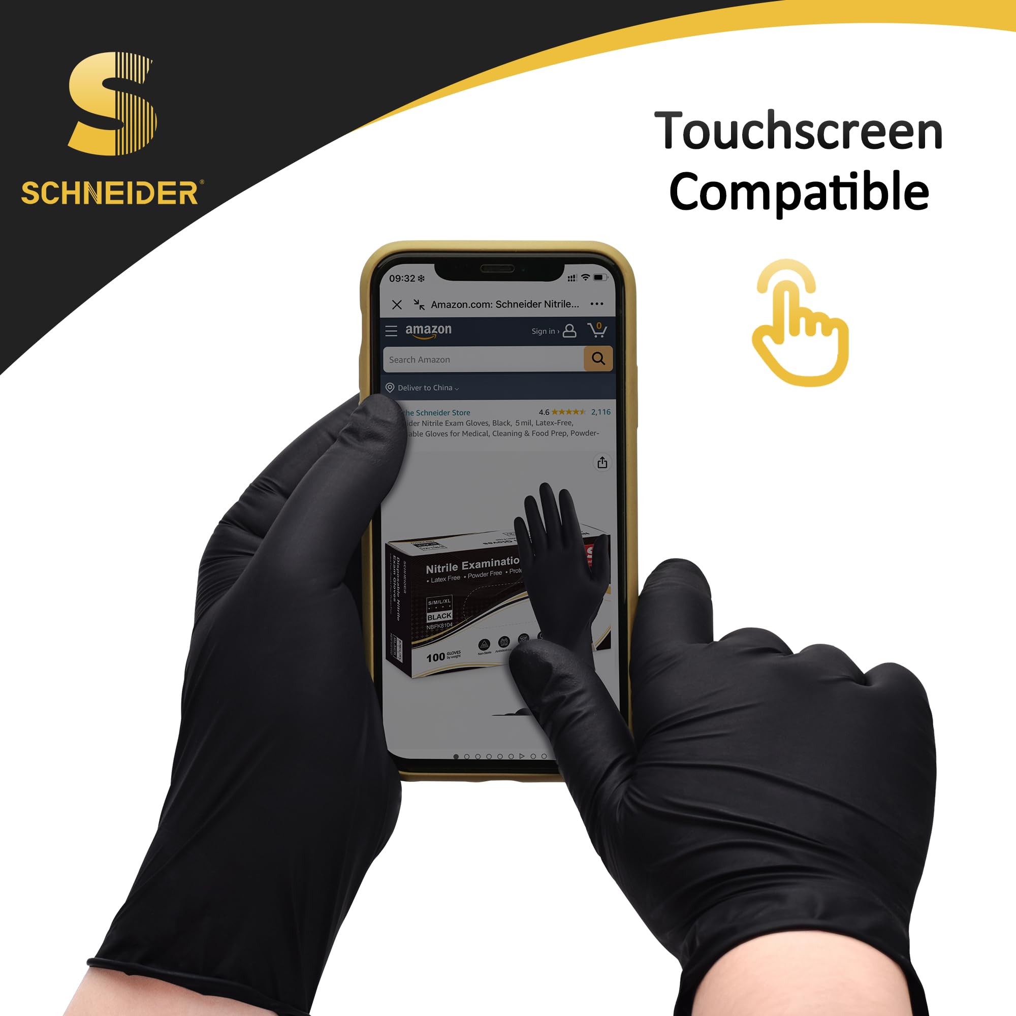 Schneider Nitrile Exam Gloves, Black, Large, Box of 50, 5 mil Disposable Nitrile Gloves, Latex Free, Powder Free, Food Safe, Non-Sterile - for Medical, Cleaning & Cooking Gloves, Rubber Gloves