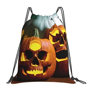 Skeleton Pumpkin Drawstring Backpack For Men And Women'S Sports And Fitness Bag, Large Size, Zippered Pocket, Lightweight, Foldable And Portable For Travel