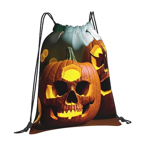 Skeleton Pumpkin Drawstring Backpack For Men And Women'S Sports And Fitness Bag, Large Size, Zippered Pocket, Lightweight, Foldable And Portable For Travel