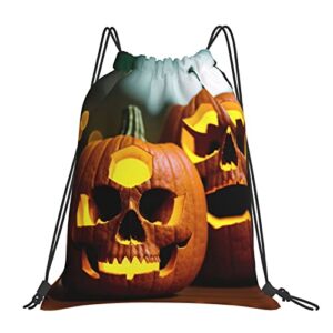 skeleton pumpkin drawstring backpack for men and women's sports and fitness bag, large size, zippered pocket, lightweight, foldable and portable for travel