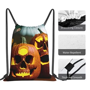 Skeleton Pumpkin Drawstring Backpack For Men And Women'S Sports And Fitness Bag, Large Size, Zippered Pocket, Lightweight, Foldable And Portable For Travel