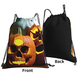 Skeleton Pumpkin Drawstring Backpack For Men And Women'S Sports And Fitness Bag, Large Size, Zippered Pocket, Lightweight, Foldable And Portable For Travel