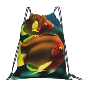 fish in the ocean drawstring backpack for men and women's sports and fitness bag, large size, zippered pocket, lightweight, foldable and portable for travel