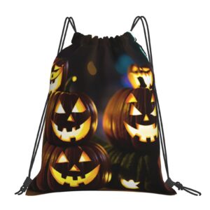 halloween pumpkin drawstring backpack for men and women's sports and fitness bag, large size, zippered pocket, lightweight, foldable and portable for travel