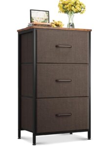 aodk dresser for bedroom nightstand small dresser chest of drawers end table for living room, closet dresser with 3 storage drawers organizer clothes, brown