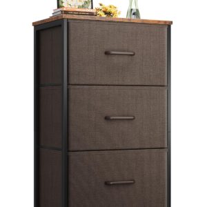 AODK Dresser for Bedroom Nightstand Small Dresser Chest of Drawers End Table for Living Room, Closet Dresser with 3 Storage Drawers Organizer Clothes, Brown