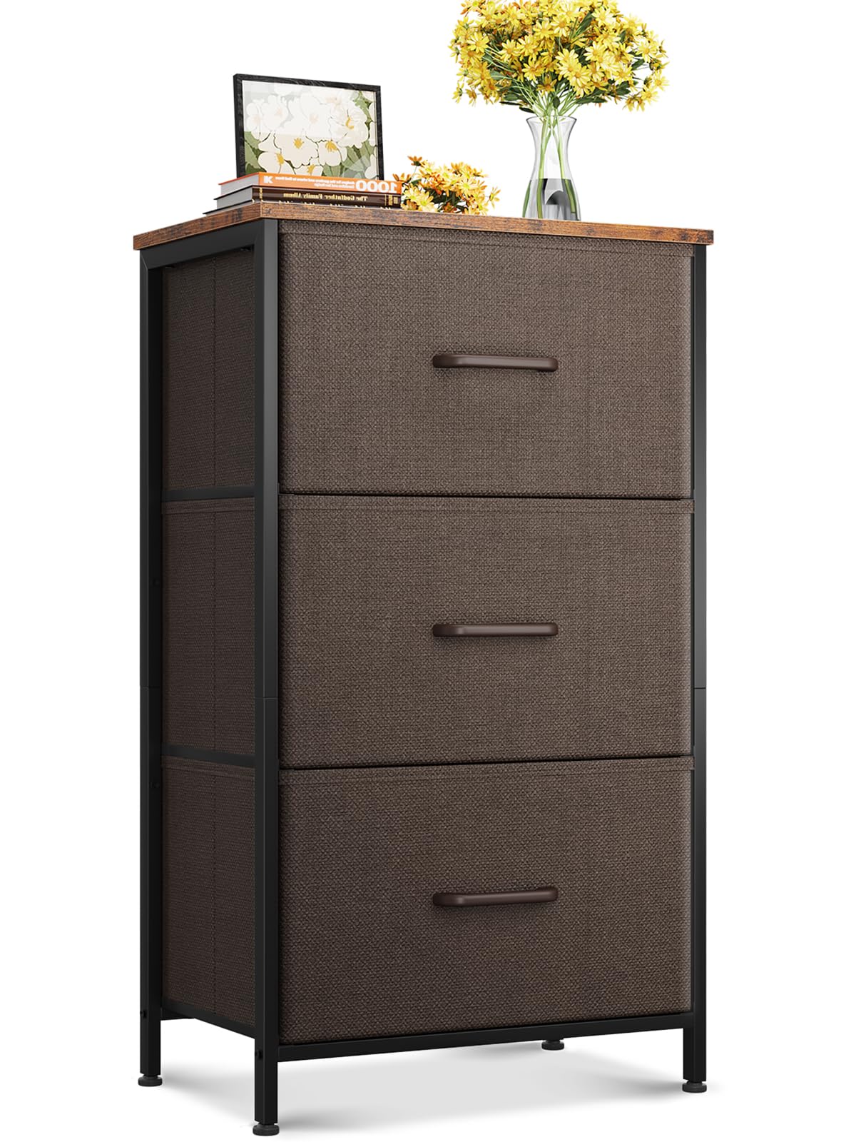 AODK Dresser for Bedroom Nightstand Small Dresser Chest of Drawers End Table for Living Room, Closet Dresser with 3 Storage Drawers Organizer Clothes, Brown