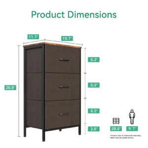 AODK Dresser for Bedroom Nightstand Small Dresser Chest of Drawers End Table for Living Room, Closet Dresser with 3 Storage Drawers Organizer Clothes, Brown