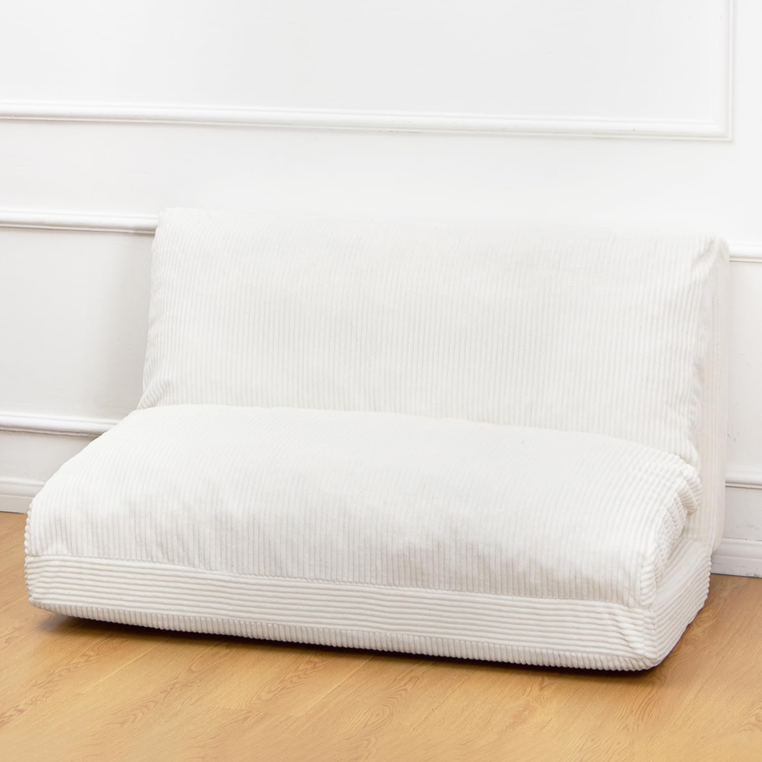 N&V Folding Matress Sofa Bean Bag Bed, Foam Filling Folding Matress Sofa, includes Removable and Machine Washable Cover, Soft Premium Corduroy (Medium, Ivory)