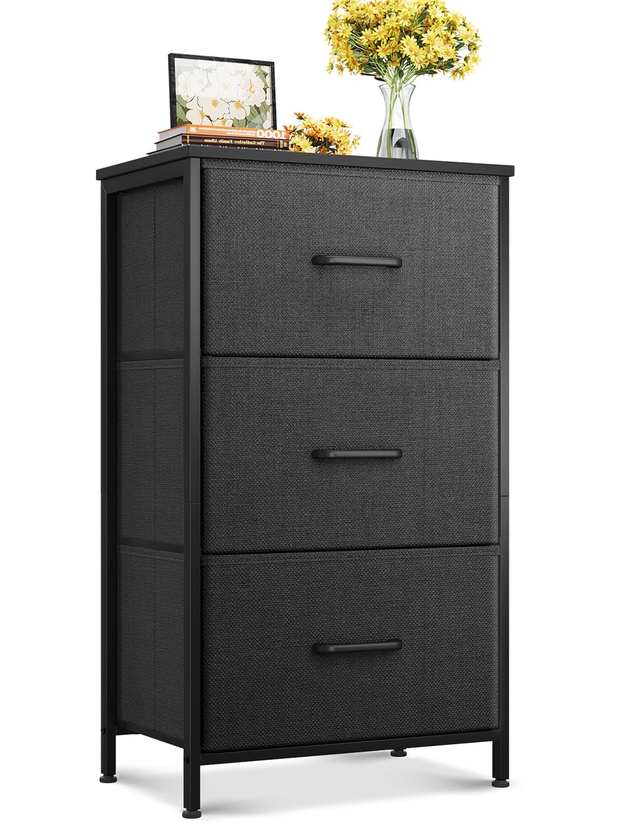 AODK Dresser for Bedroom Nightstand Small Dresser Chest of Drawers End Table for Living Room, Closet Dresser with 3 Storage Drawers Organizer Clothes, Black