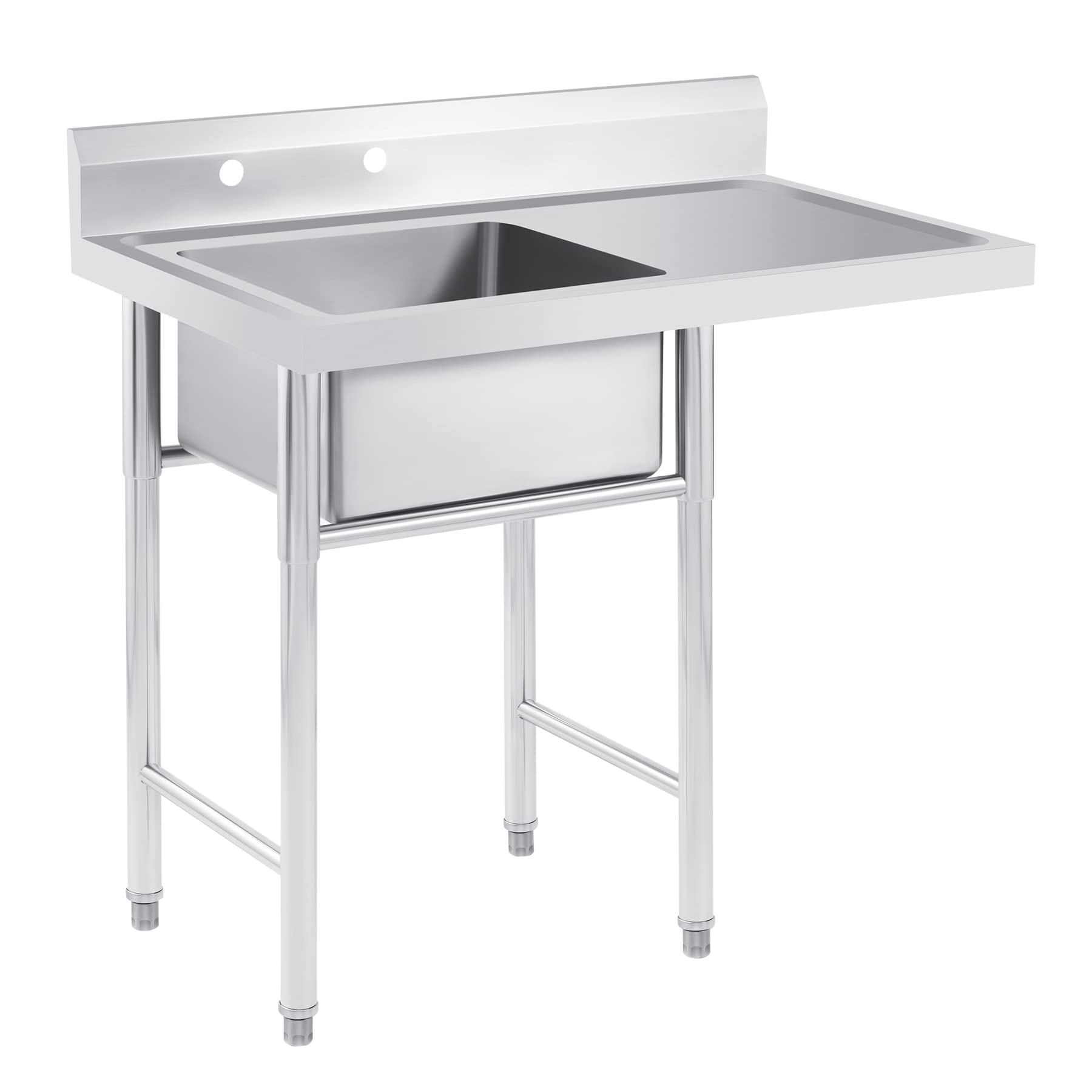 WILPREP Commercial Stainless Steel Sink, Free Standing Restaurant Sink, Kitchen Prep & Utility Sink for Home, Garage, Bar, Laundry Room (1 Compartment with Drainboard, 39" W x 17.7" D x 37.4" H)