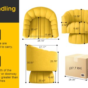 Accent Chair Mid Century 360 Degree Swivel Chair,Modern Lounge Sofa Round Barrel Chair with Wide Upholstered,Fluffy Velvet Fabric Chairs for Home Sofa Living Room/Bedroom/Waiting Room(Yellow)