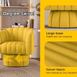 Accent Chair Mid Century 360 Degree Swivel Chair,Modern Lounge Sofa Round Barrel Chair with Wide Upholstered,Fluffy Velvet Fabric Chairs for Home Sofa Living Room/Bedroom/Waiting Room(Yellow)