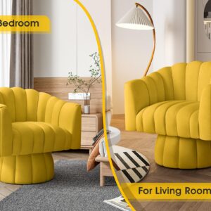 Accent Chair Mid Century 360 Degree Swivel Chair,Modern Lounge Sofa Round Barrel Chair with Wide Upholstered,Fluffy Velvet Fabric Chairs for Home Sofa Living Room/Bedroom/Waiting Room(Yellow)