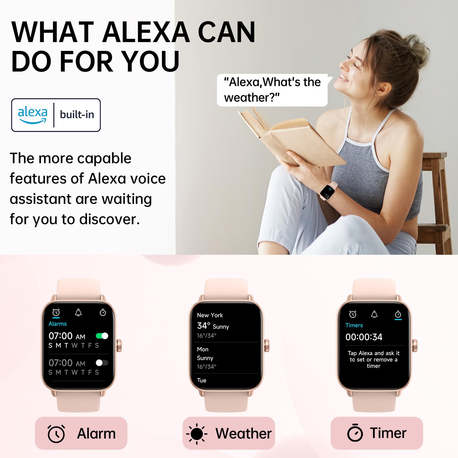 Smart Watch for Women Men (Answer/Make Call) with Alexa Built-in, iPhone Android Compatible, Sleep and Activity Tracker Heart Rate Blood Oxygen Monitor 1.8"Touch Screen Bluetooth Watch