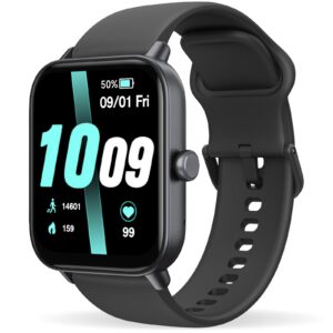 smart watch for women men (answer/make call) with alexa built-in, iphone android compatible, sleep and fitness tracker heart rate blood oxygen monitor 1.8 touch screen bluetooth watch black