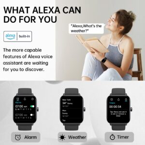 Smart Watch for Women Men (Answer/Make Call) with Alexa Built-in, iPhone Android Compatible, Sleep and Fitness Tracker Heart Rate Blood Oxygen Monitor 1.8 Touch Screen Bluetooth Watch Black