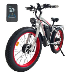 echainstar us stock smlro xdc600 plus electric bicycle fat tire 35mph, 21 speeds 2000w 22.4ah electric off-road bike, hydraulic disc brake beach e-bike for adult (white red)