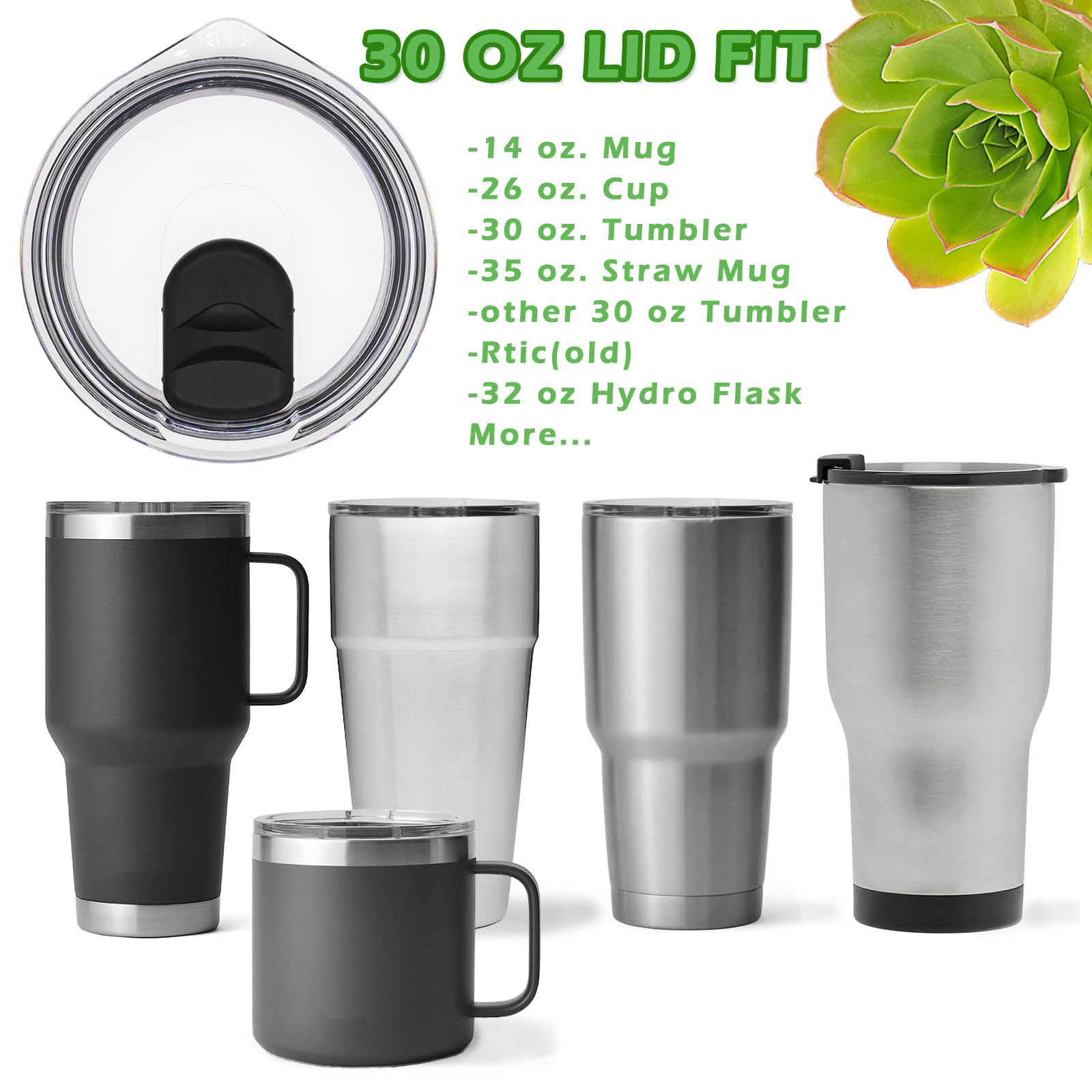 30 oz Tumbler Lid for YETI Rambler Strong Magnetic Slider Lid Splash Proof Replacement Lid for Yeti Tumbler Ozark Trail Old Style RTIC, BPA Free (1 Pack)