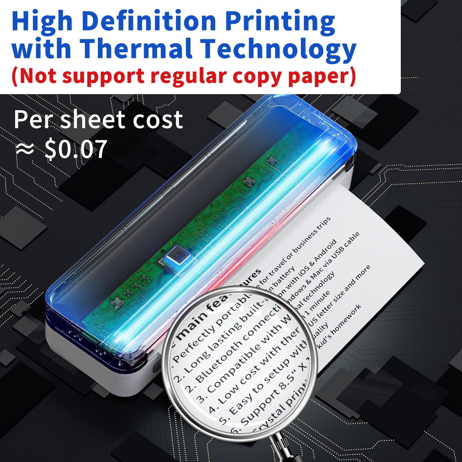 JADENS Portable Printers Wireless for Travel, Support 8.5" X 11" US Letter, Bluetooth Thermal Printer Compatible with iOS, Android & Laptop, Inkless Mobile Printer for Office, Home, School