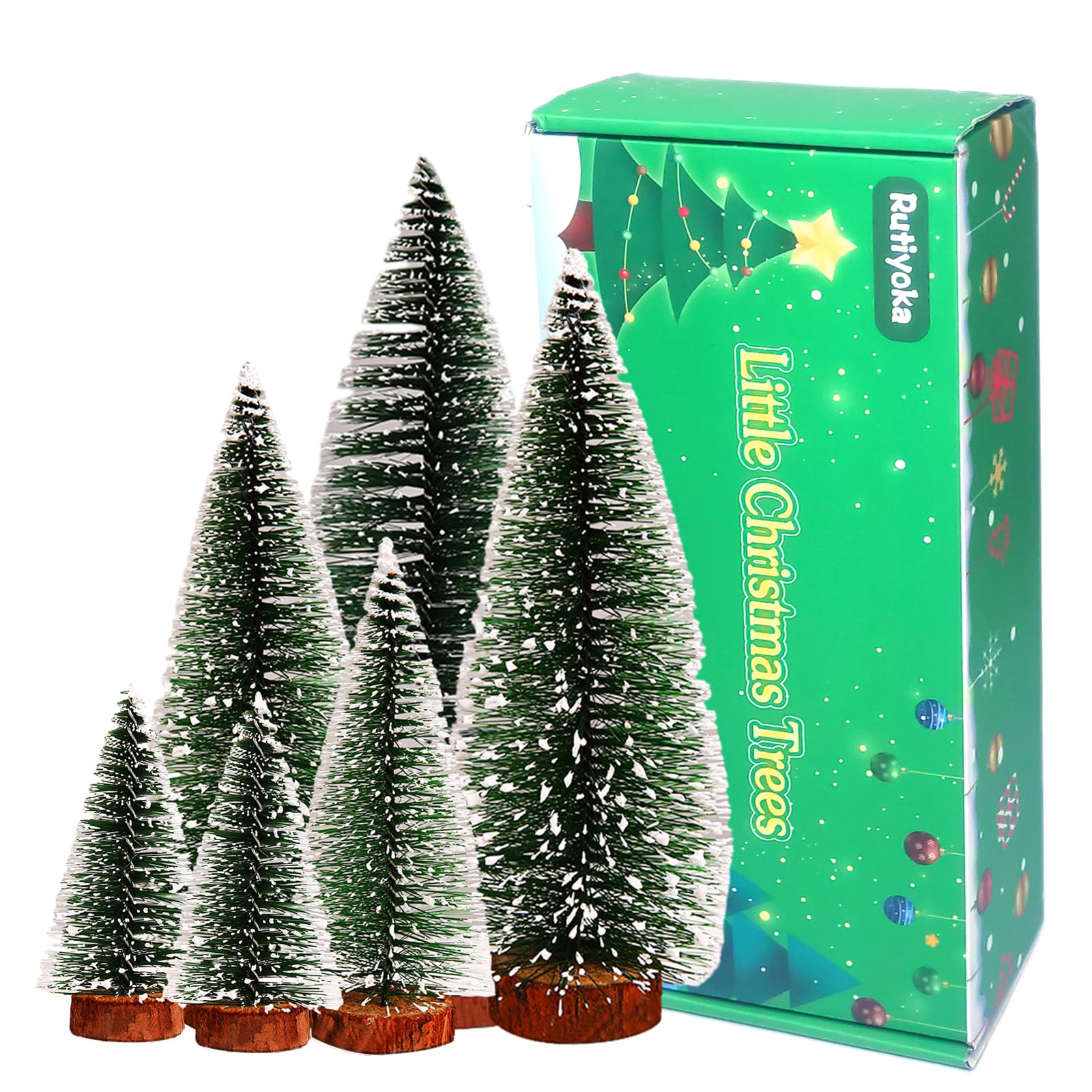 Rutiyoka 6 PCS Bottle Brush Trees Mini Christmas Trees Table Top Pine Tree Small Sisal Trees for Christmas Decor Dollhouse Decorations Artificial Snow Forest Trees Miniature Xmas Trees