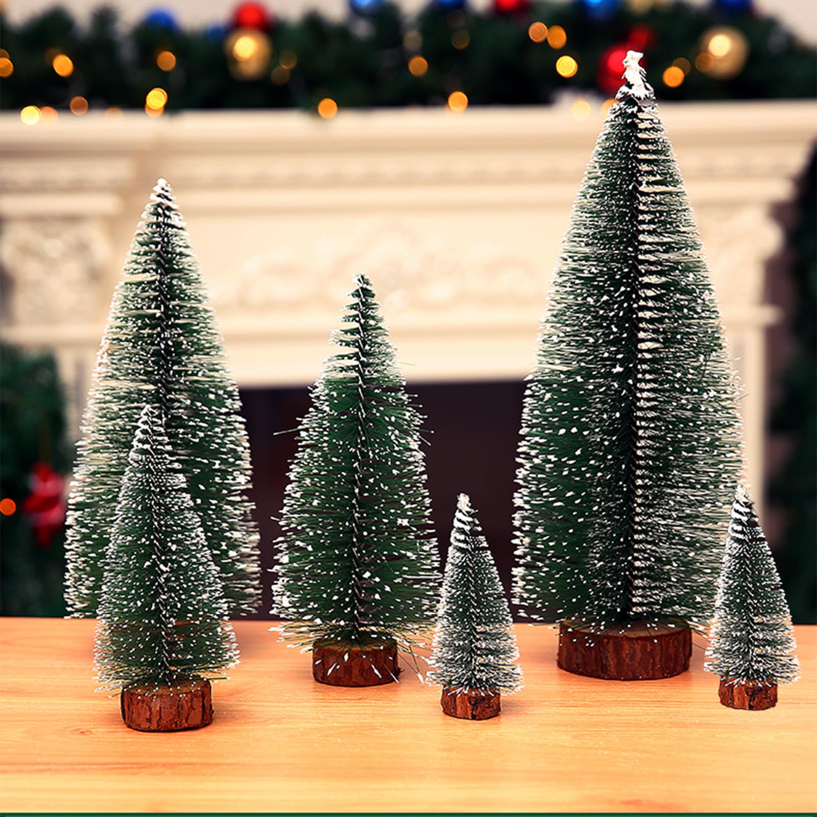 Rutiyoka 6 PCS Bottle Brush Trees Mini Christmas Trees Table Top Pine Tree Small Sisal Trees for Christmas Decor Dollhouse Decorations Artificial Snow Forest Trees Miniature Xmas Trees